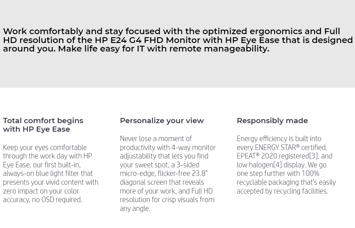 HP E24 G4 23.8in FHD IPS 60Hz Ergonomic Monitor (9VF99AA) - Umart.com.au