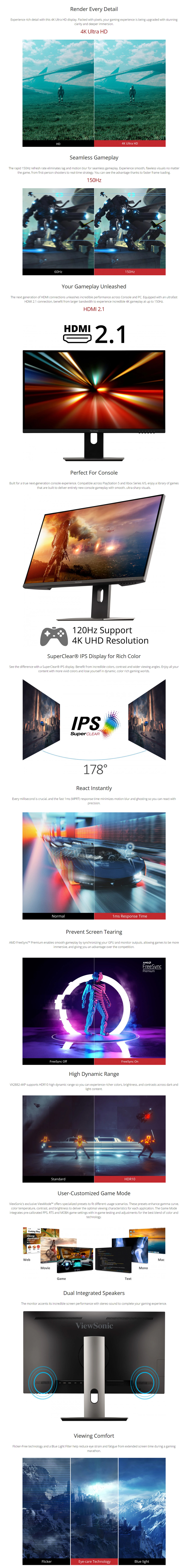 ViewSonic 28in 4K UHD 150Hz IPS FreeSync Gaming Monitor (VX2882-4KP ...