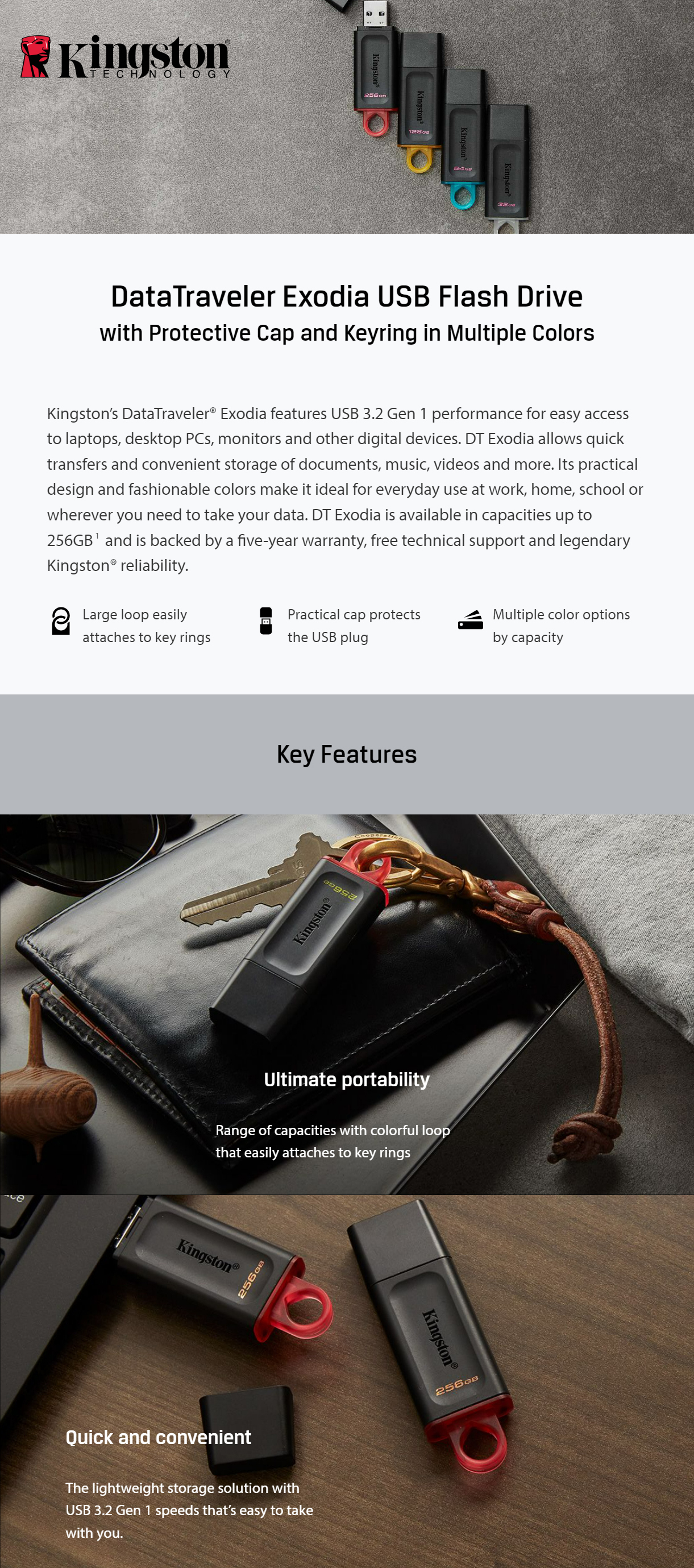 Memory Stick Kingston 3-Pack Kingston 64GB Exodia USB 3.2 Flash Drives ...