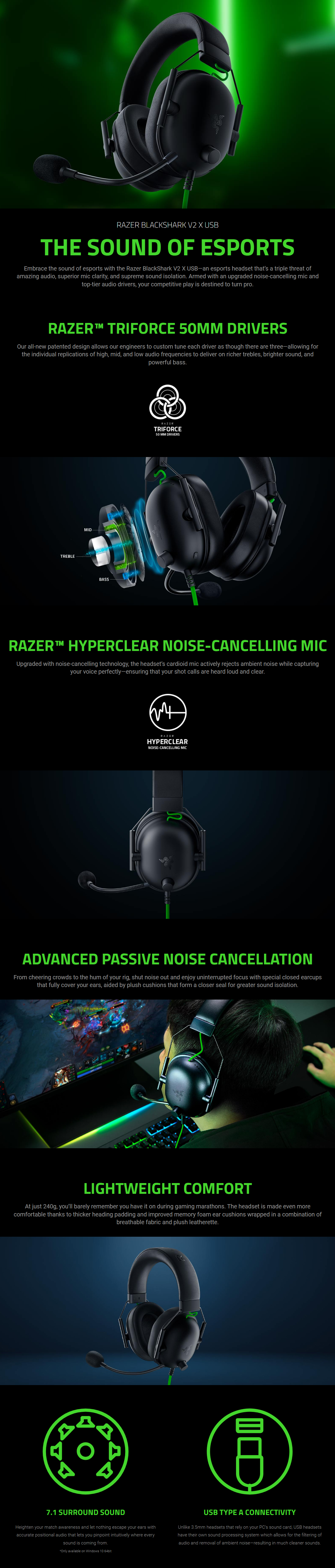 Razer BlackShark V2 X USB Wired eSport Gaming Headset - Black (RZ04 ...