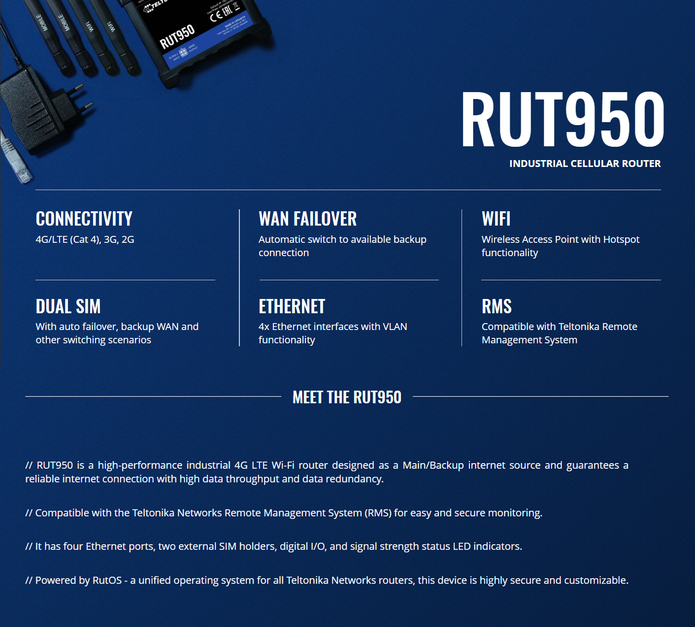 Teltonika RUT950 Instant LTE Failover 4G LTE Router - Umart.com.au