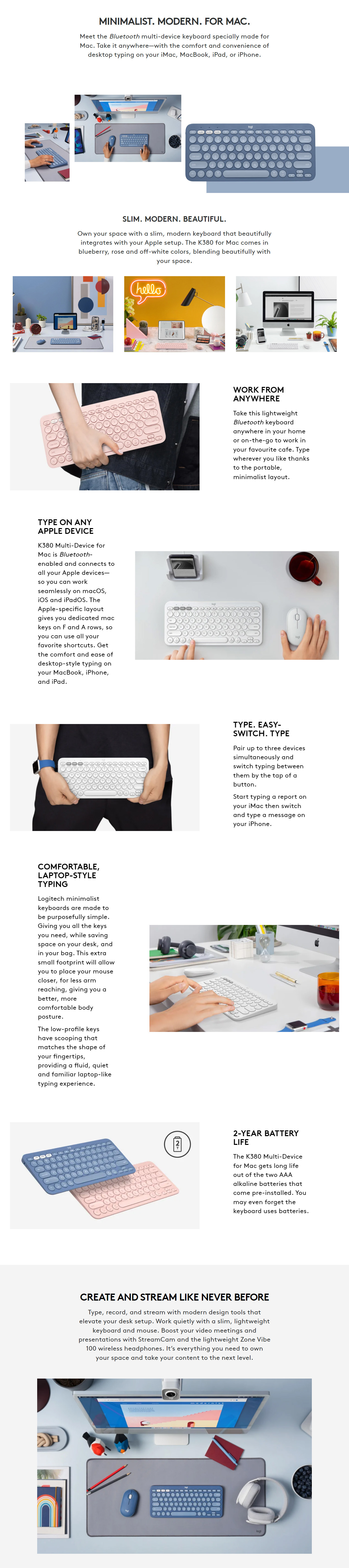 Logitech K380 Multi Bluetooth Keyboard for Mac - White (920-010409 ...