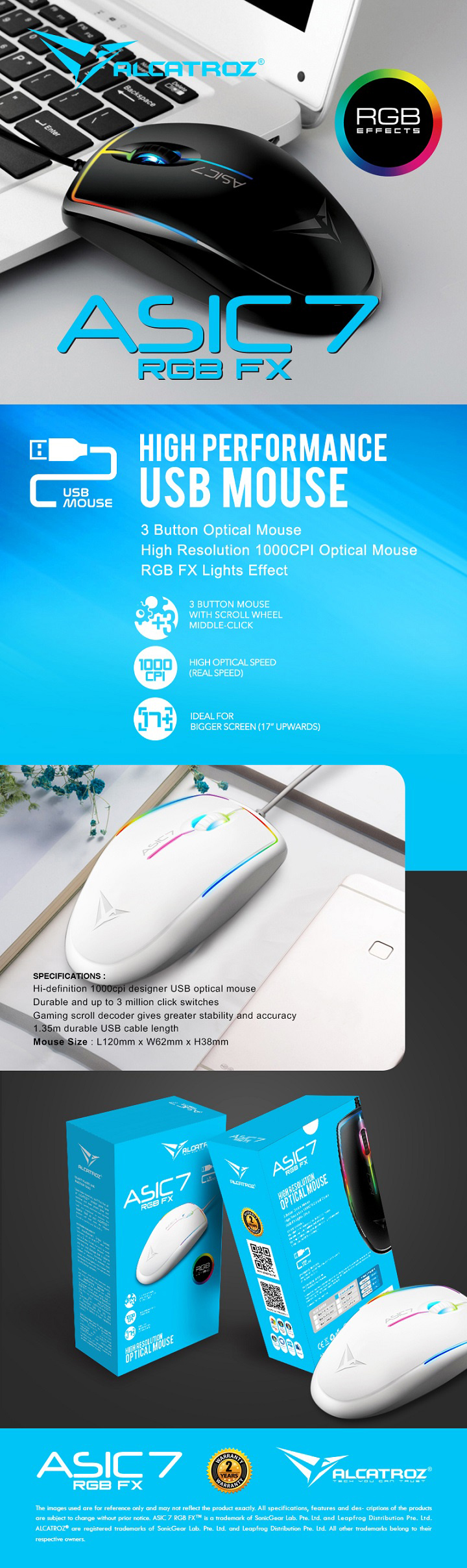 Alcatroz ASIC 7 RGB USB Optical Mouse - Black - Umart.com.au