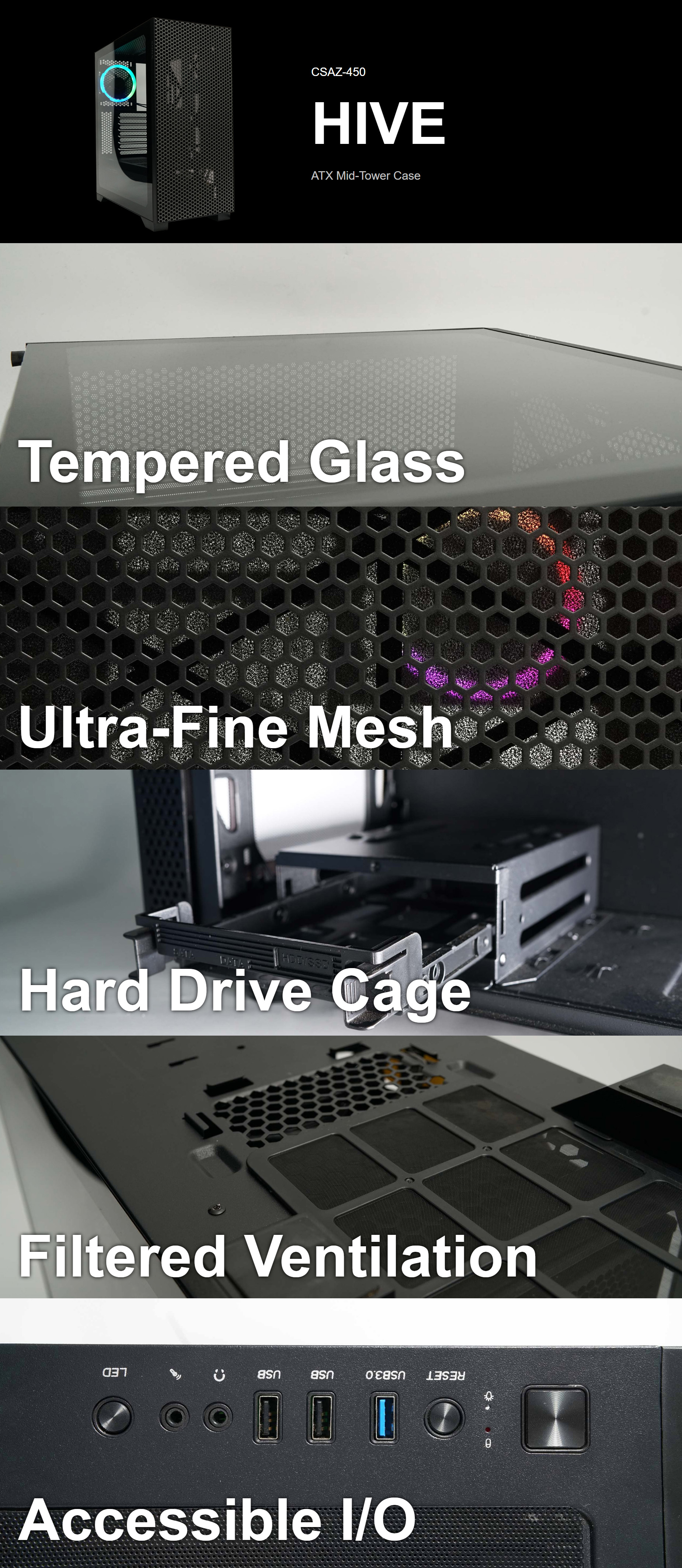 AZZA Hive Mid Tower ATX Case Black (CSAZ-450M) - Umart.com.au