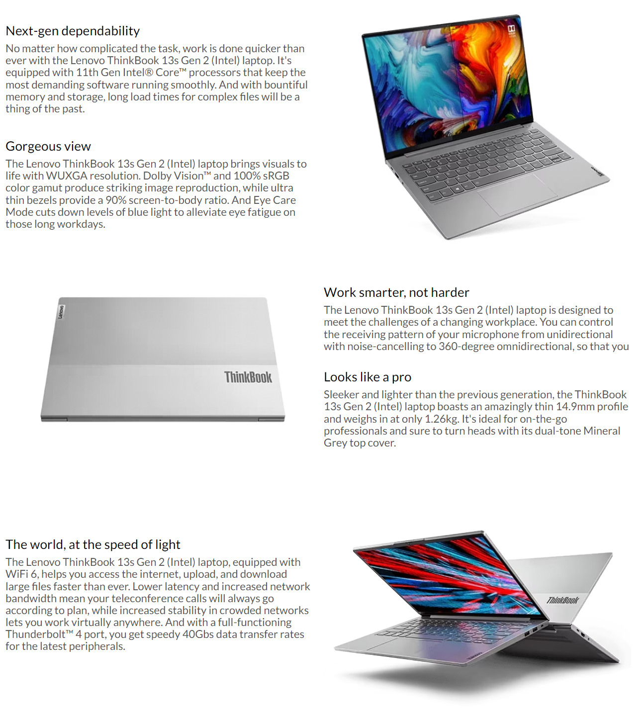 Lenovo ThinkBook 13.3in WUXGA i5-135G7 256GB SSD 8GB RAM W10P Laptop ...