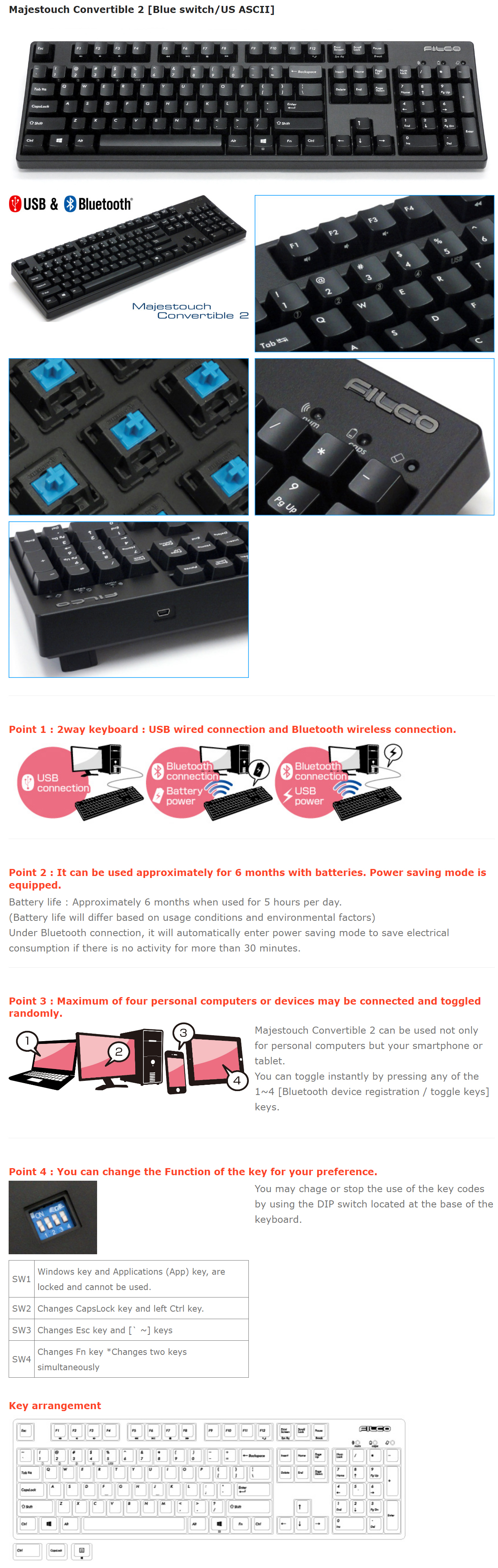 Majestouch Convertible 2 Wireless Wired Full Mechanical Keyboard - Blue Switch - Umart.com.au