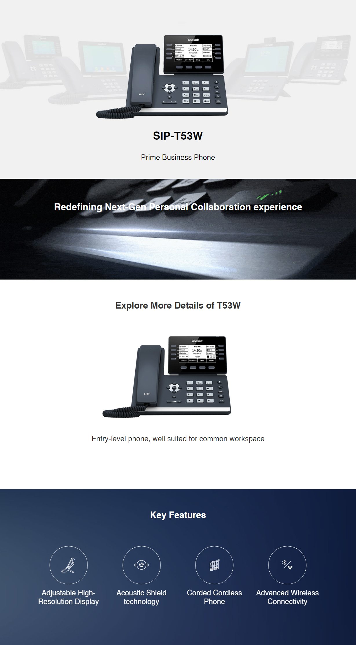 Usb Over Ethernet Telephone Landline Phones Yealink SIP-T53W IP Phone ...