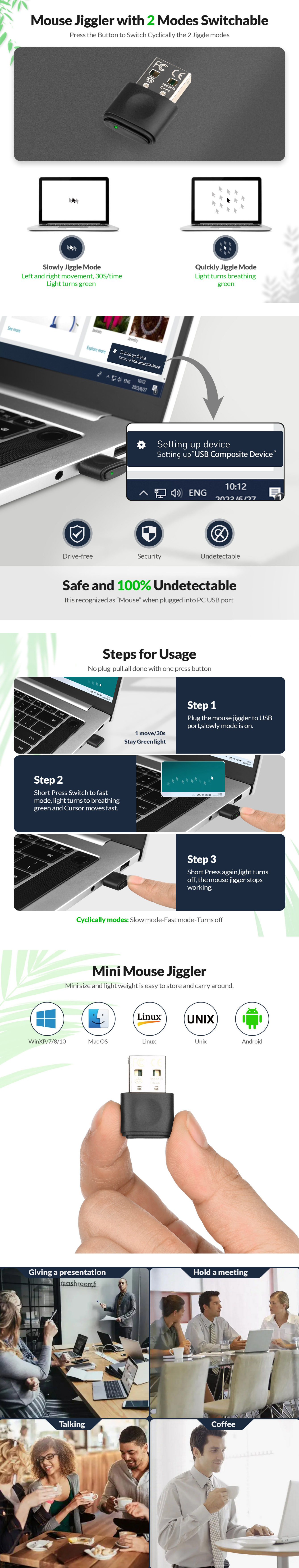 Rii Tek RT030 USB Mouse Jiggler with 2 Switchable Modes (RT-030 ...