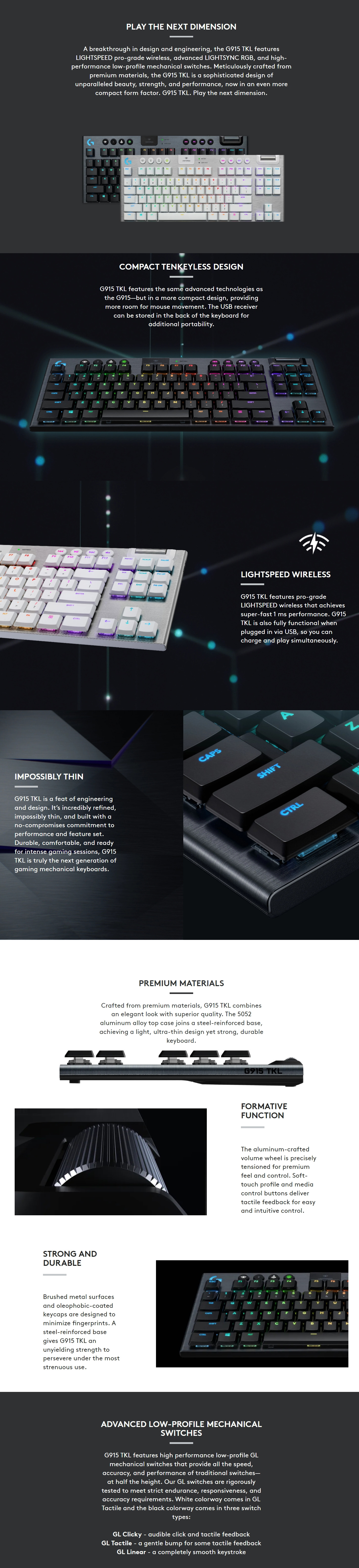 Logitech G915 TKL Lightspeed Wireless RGB Mechanical Keyboard - Tactile ...