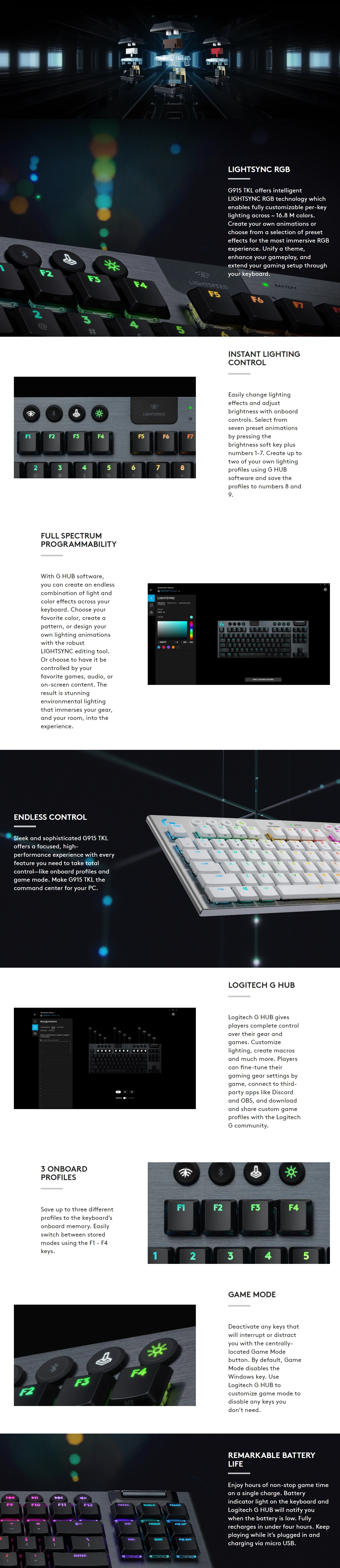 Logitech G915 TKL Lightspeed Wireless RGB Mechanical Keyboard - Tactile ...