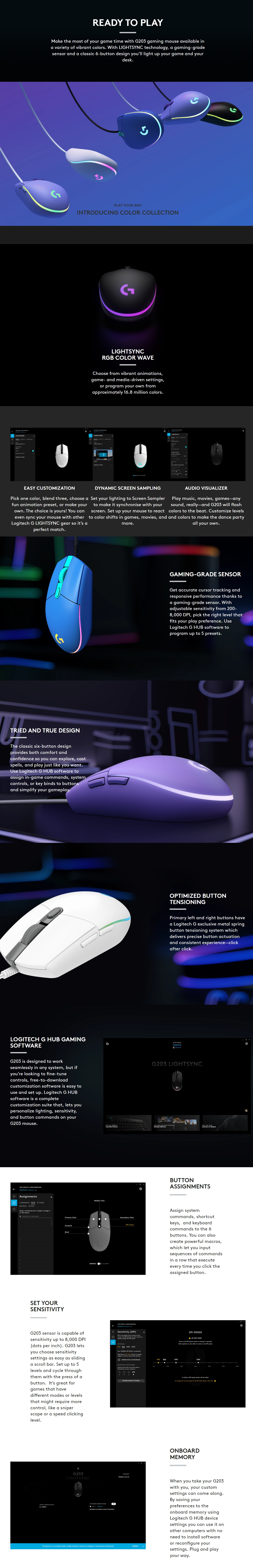 Logitech G203 Lightsync RGB Gaming Mouse - White (910-005791) - Umart ...