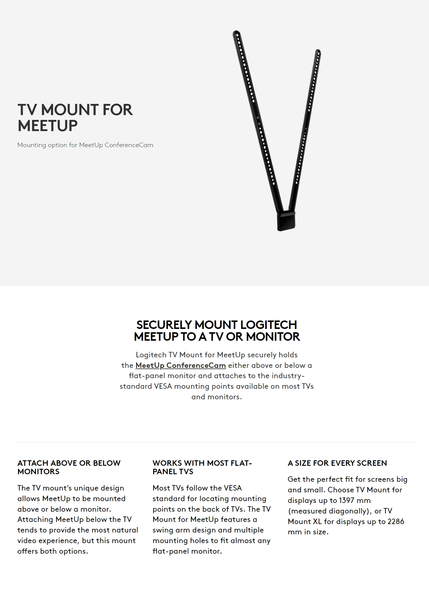 Logitech TV Mount XL for MeetUp ConferenceCam - Up to 90in Displays ...