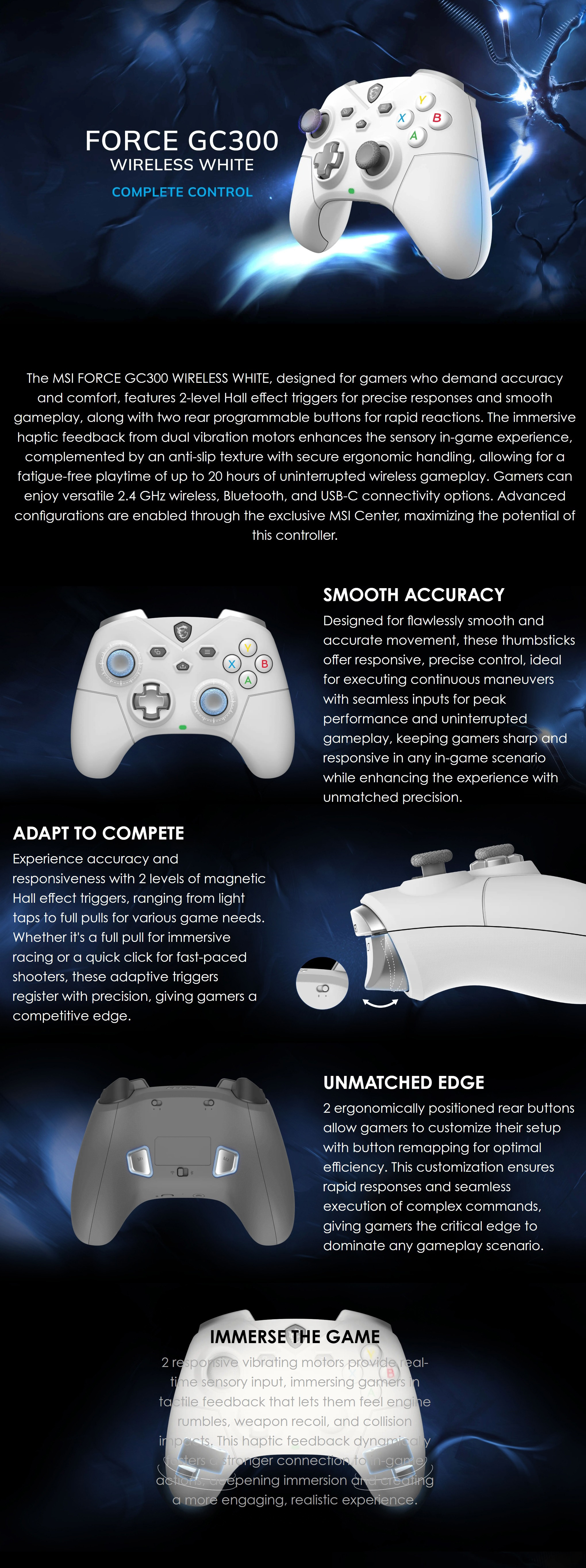 MSI Force GC300 Wireless Gaming Controller - White (FORCE GC300 ...