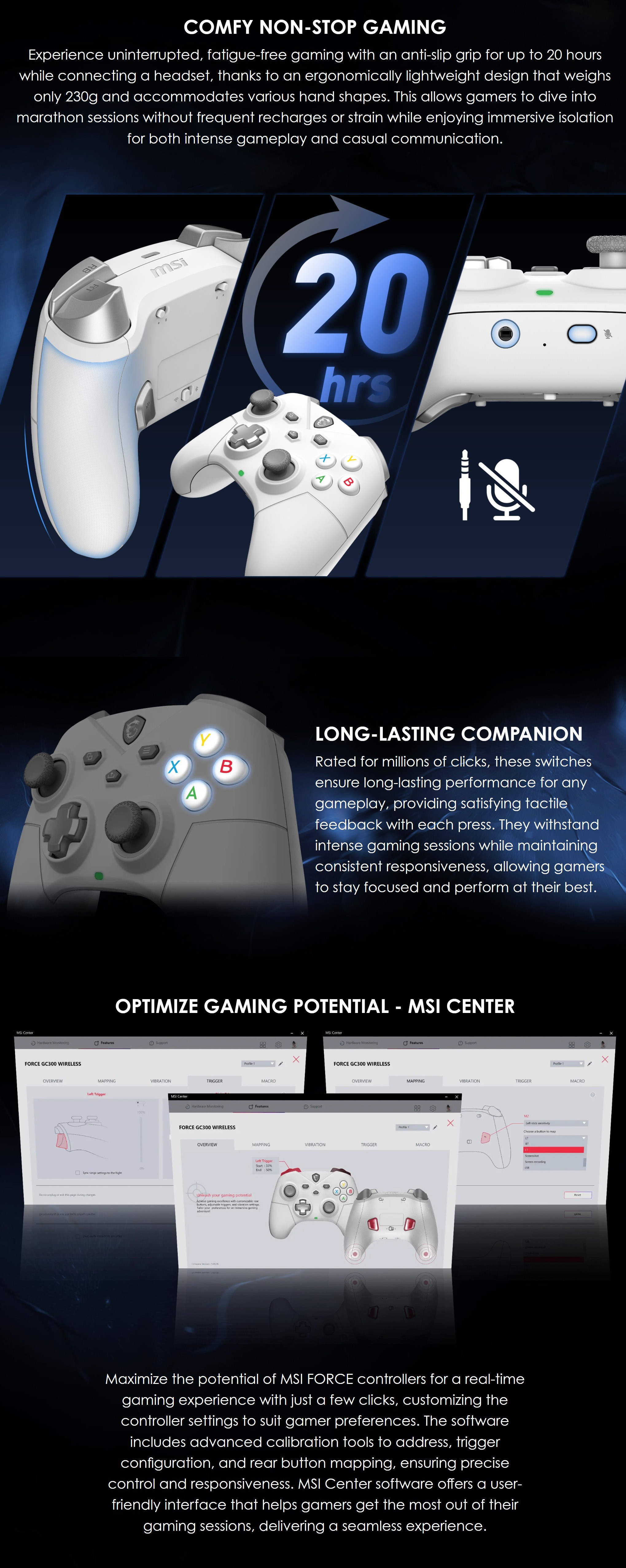 MSI Force GC300 Wireless Gaming Controller - White (FORCE GC300 ...