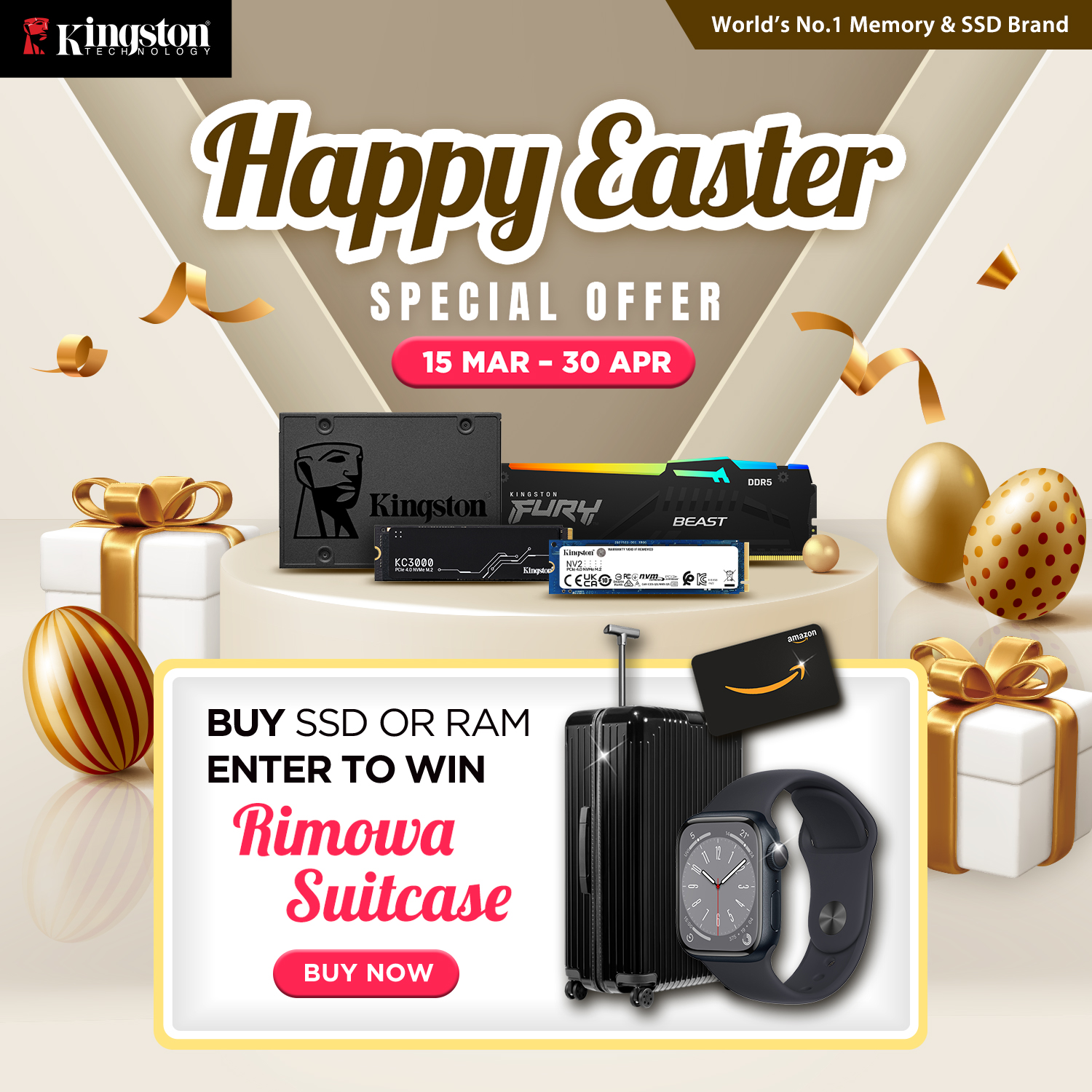 Kingston Happy Easter Special Offer - Buy SSD or RAM Enter to Win Rimowa