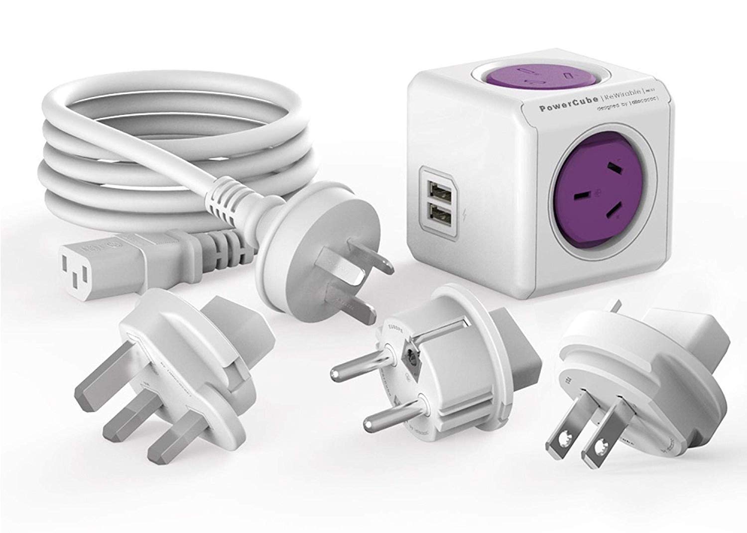Allocacoc PowerCube ReWireable 2 USB 2 Outlets with 3 Plugs and AU IEC ...