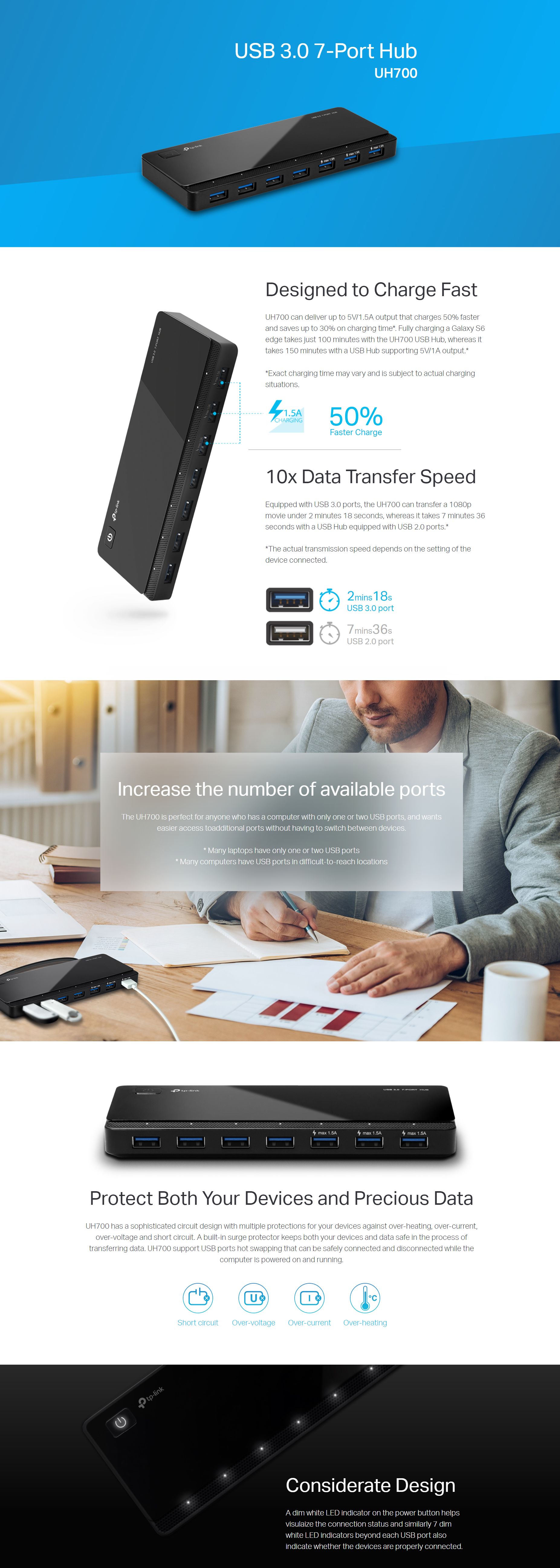 TP-Link 7 Port USB3 Hub (UH700) - Umart.com.au