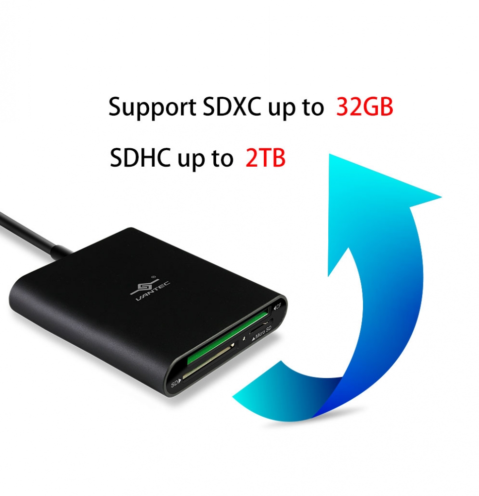 Vantec VLink USB 3.0 External Multi-Card Reader with USB-C Converter ...