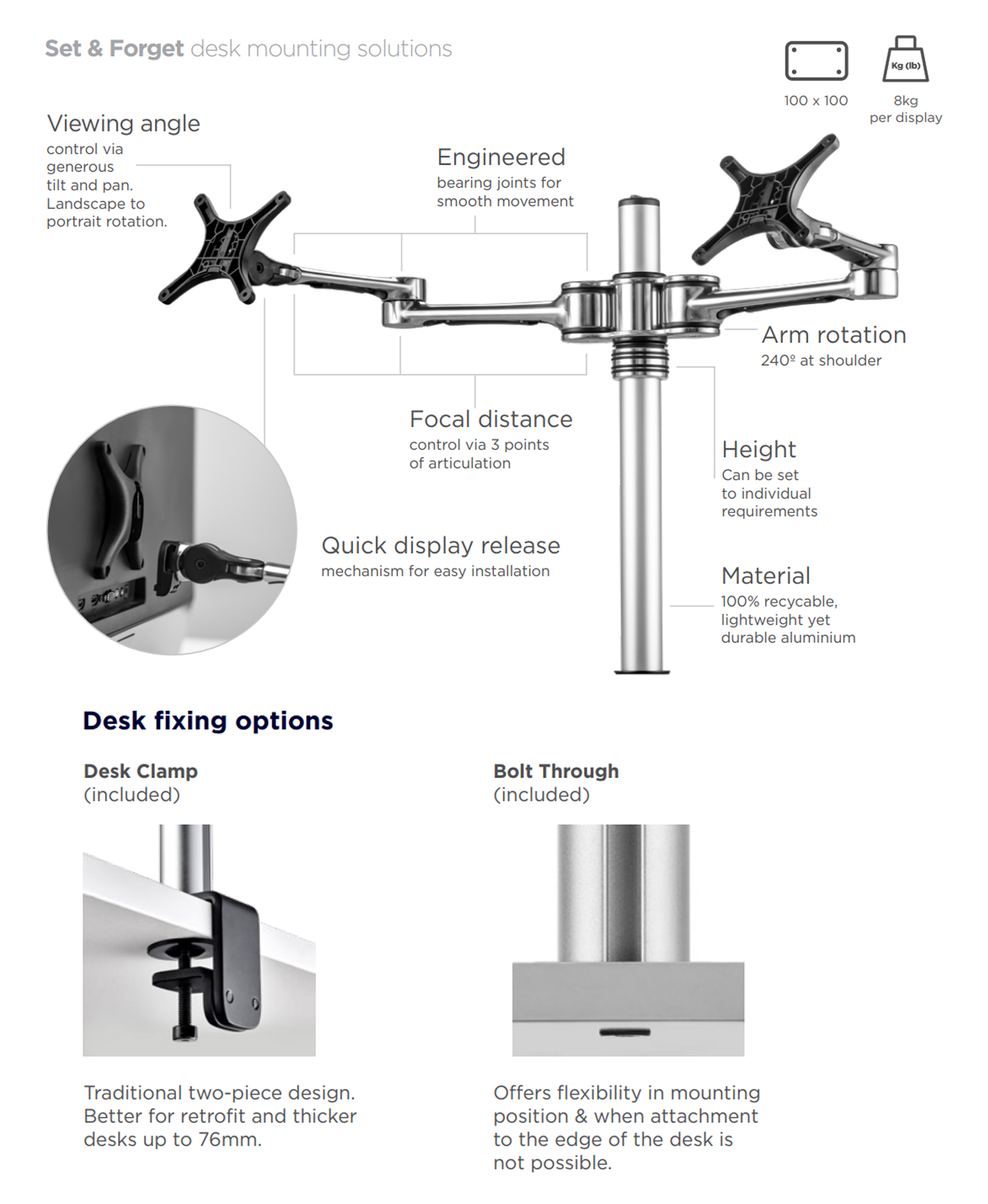 Atdec Dual Arm Desktop Monitor Mount - Umart.com.au