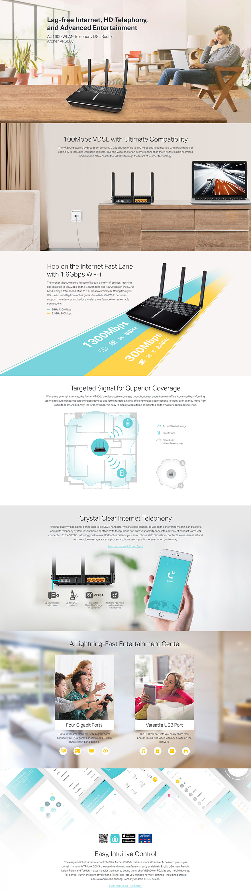 TP-Link AC1600 Wireless VoIP VDSL/ADSL Modem Router - (Archer VR600v ...