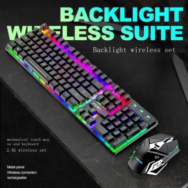 Wireless keyboard and mouse color backlight game hanging mechanical ...