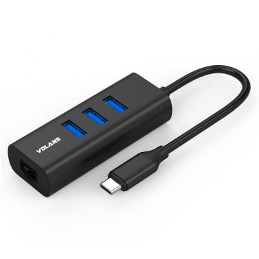 Volans Aluminum USB-C Gen 2 to 3-Port Hub and Gigabit Ethernet Adapter ...
