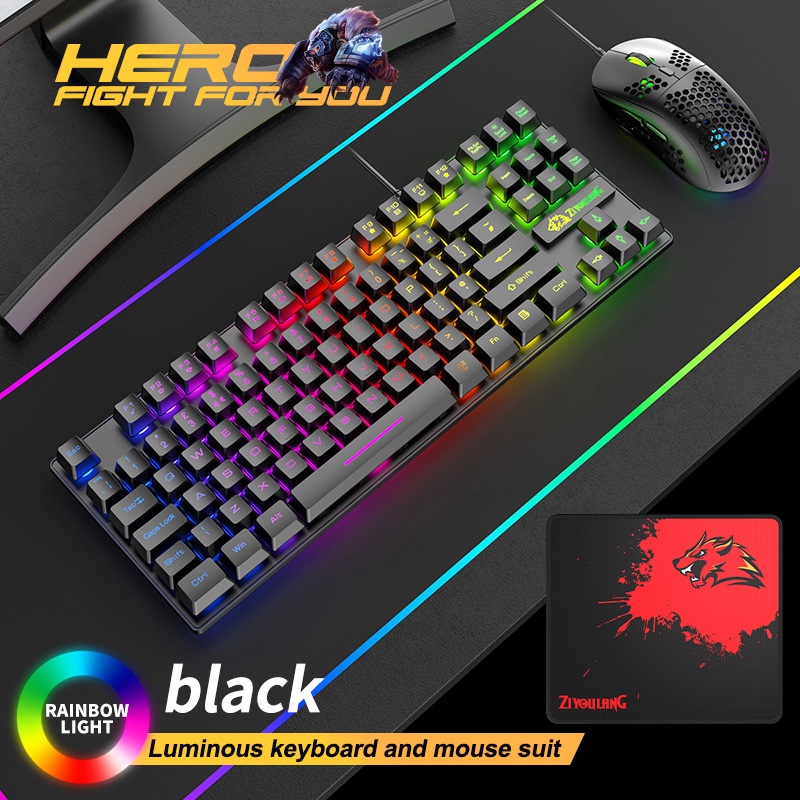 T2 luminous keyboard and mouse set computer console game mechanical ...