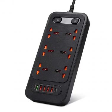 6-way Power Outlet Strip with USB Ports Flame Retardant Multifunctional ...