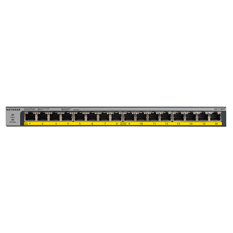 Netgear 16 Port Gigabit Ethernet 183W PoE+ Unmanaged Switch (GS116PP ...