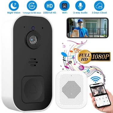 Video Doorbell Wireless Doorbell Camera 1080p HD Video 2-way Audio IP65 ...