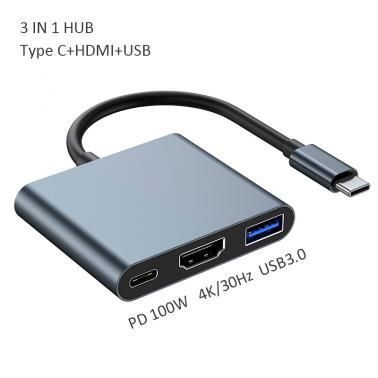 3 in 1 USB C Type C Hub Adapter PD100W 4K HDMI USB3.0 Adapter Hub ...