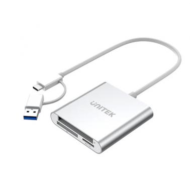 Unitek 3 Port USB 3.0 Memory Card Reader with USB-C Adapter - Silver ...