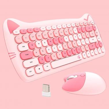 Wireless Keyboard and Mouse Combo Cute Cat Keyboard and Mouse Set 2.4G ...