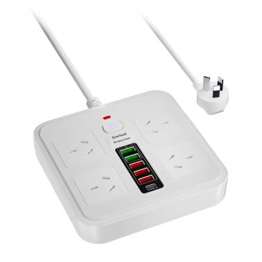 Socket 2M Extension with 5 USB + TYPE-C Charging Ports, Safety Shutter ...