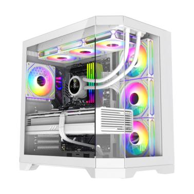 Gamemax HYPE-A Computer case, Fish tank ATX Case, 4 x ARGB fan - White ...