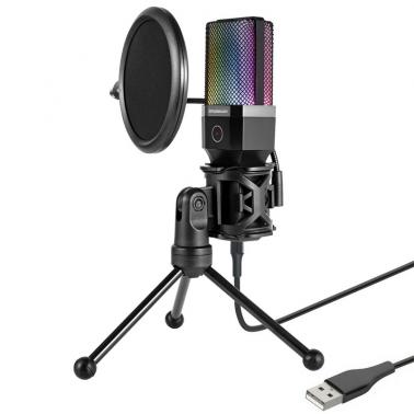Simplecom USB Cardioid Condenser RGB Gaming Microphone with Tripod and ...