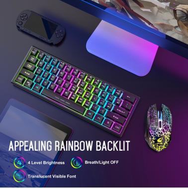 Charging wireless keyboard mouse set 61-key glowing wireless gaming ...