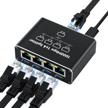 4 Port Gigabit Ethernet Splitter 1 in 4 Out, 1000Mbps RJ45 LAN Network ...